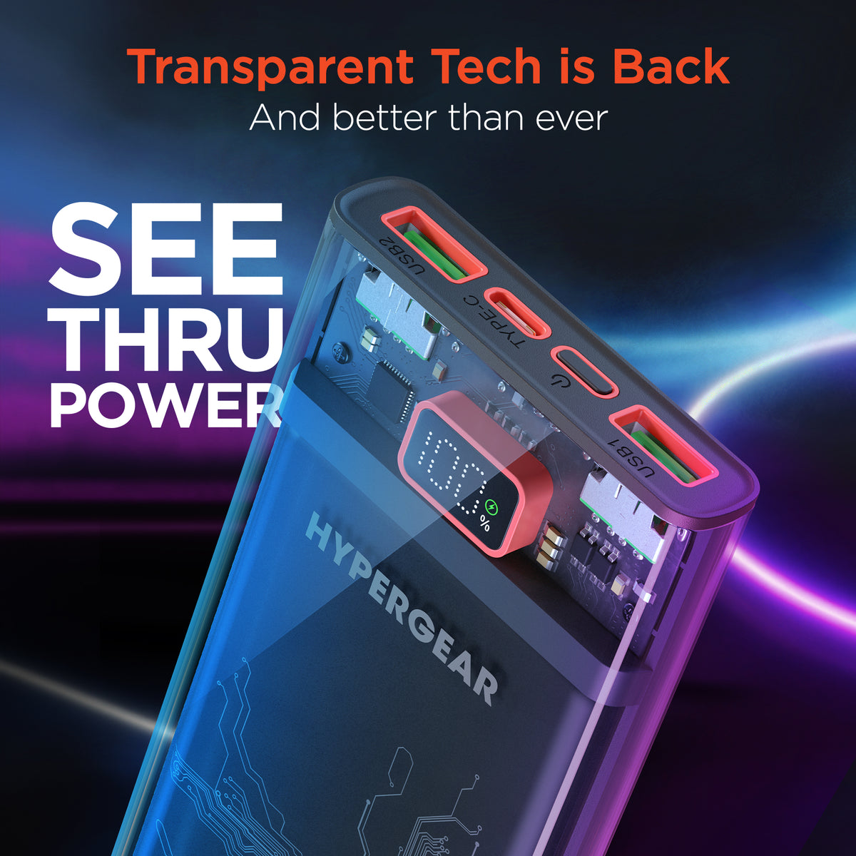 10,000mAh | ClearCharge Transparent Fast Charge Power Bank with 20W US ...