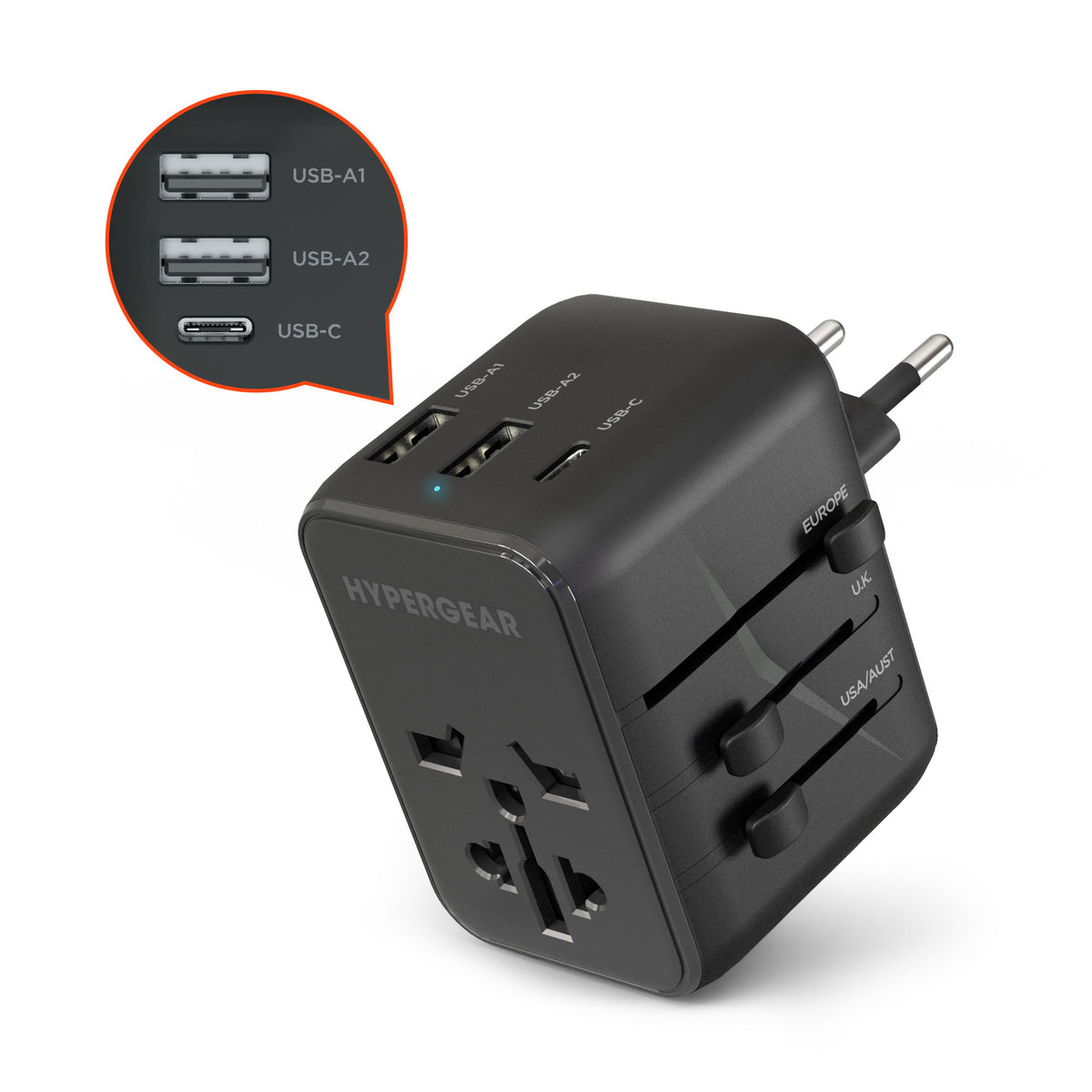 WorldCharge Universal Travel Adapter with USB-C | Black – HYPERGEAR