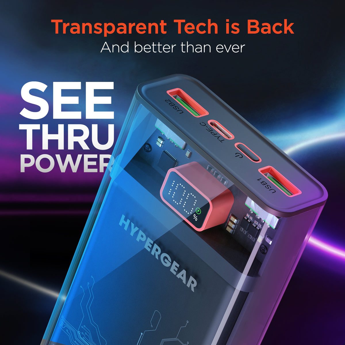 20,000mAh | ClearCharge XL Transparent Fast Charge Power Bank with 20W ...