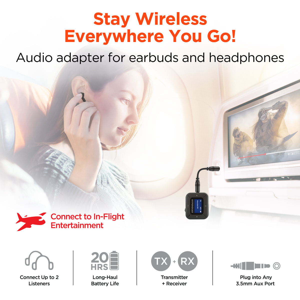 Airline Bluetooth Audio Adapter for Headphones and Earbuds | HyperGear ...