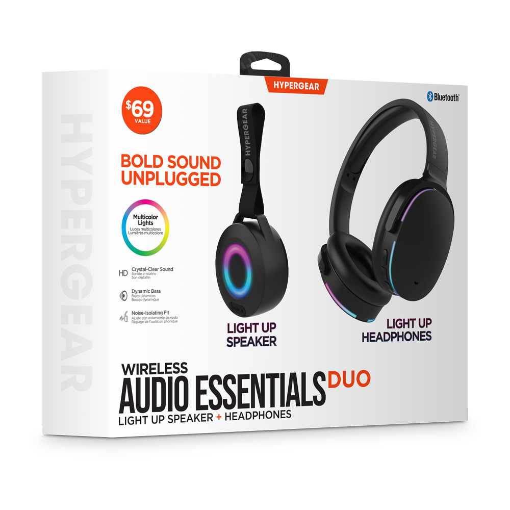 Wireless Audio Essentials Duo | Light-Up Speaker + Headphones | Black ...