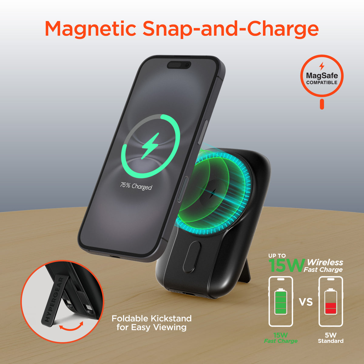 5,000mAh | Mag Grip Go Magnetic Wireless Fast Charge Power Bank with B ...