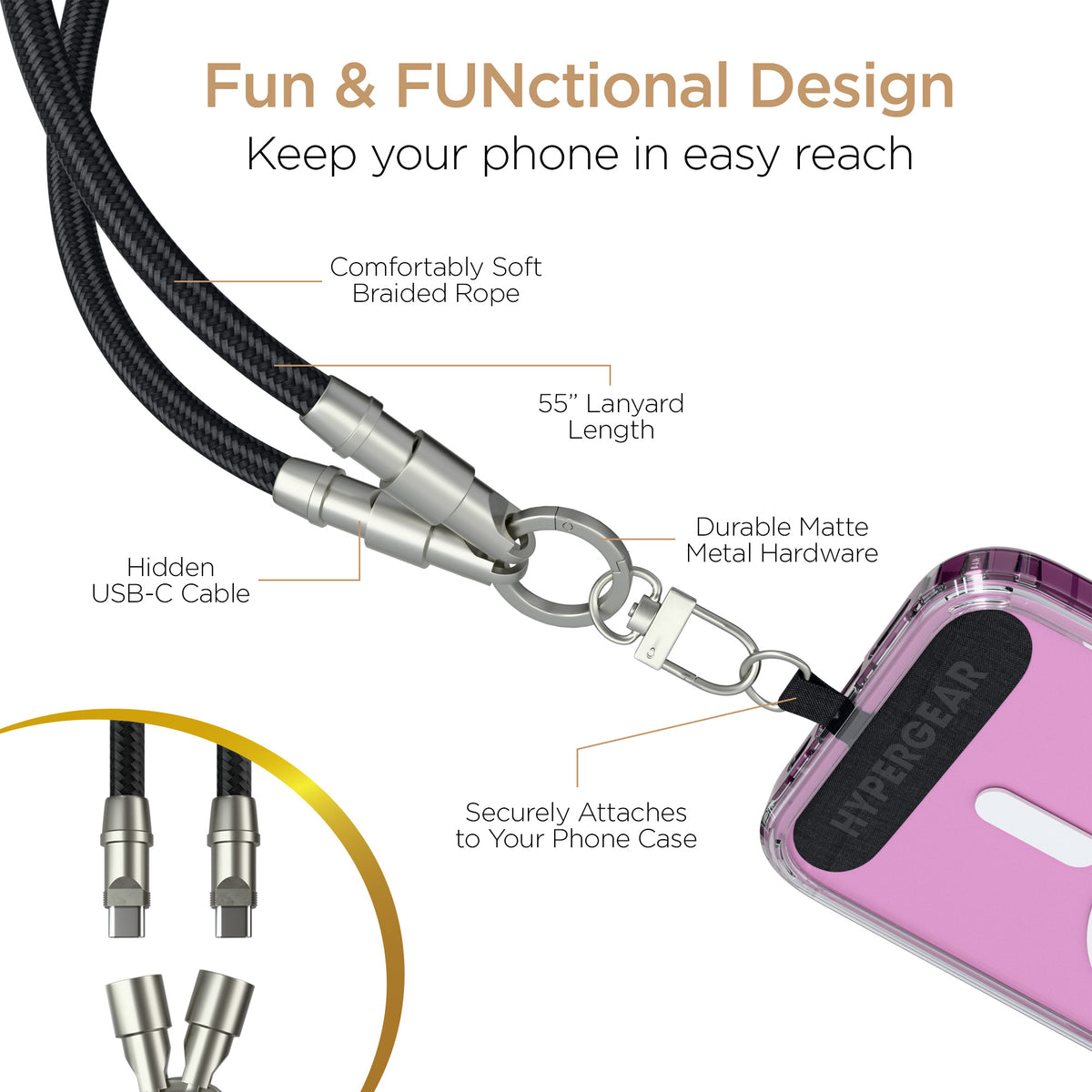 HyperGear TECHcessories | 2-in-1 Universal Crossbody Phone Strap and C ...