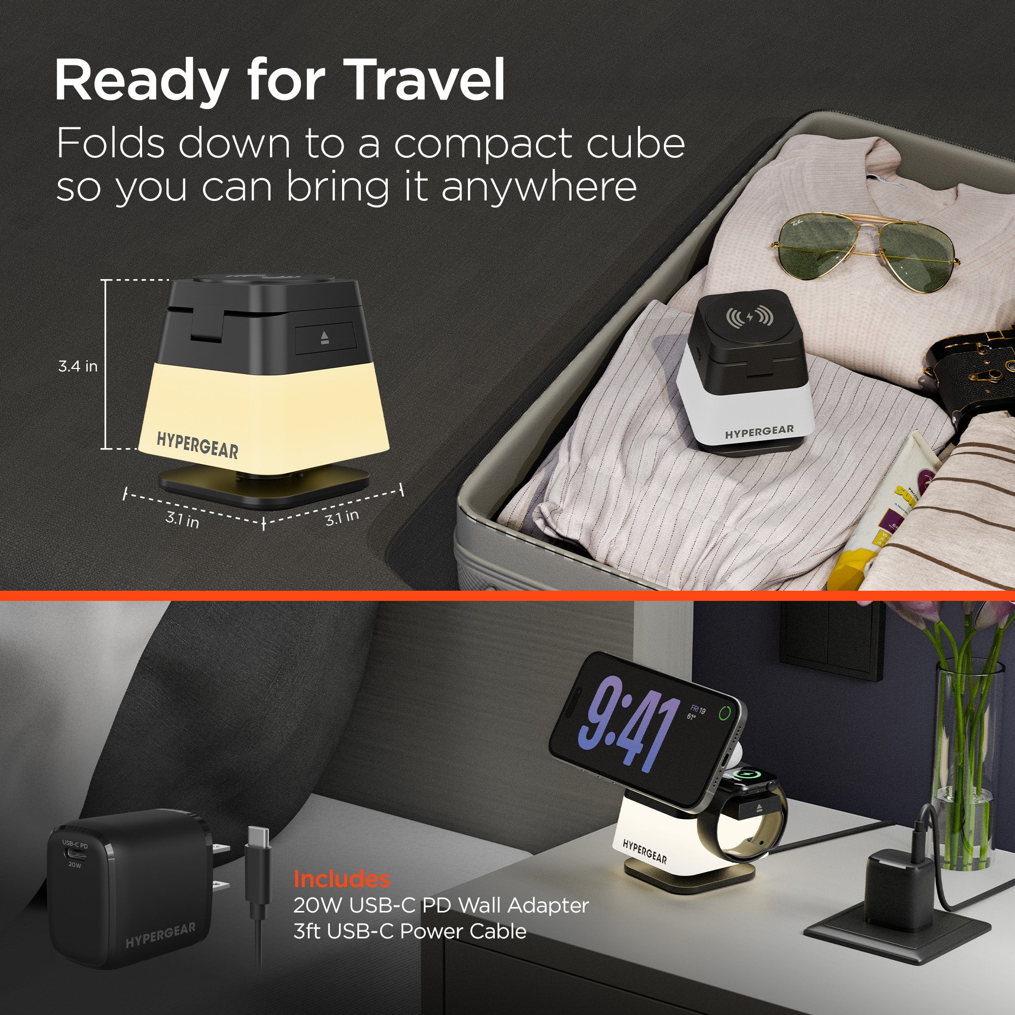 PowerFold Cube 3-in-1 Wireless Charging Stand with 15W Magnetic Wirele ...